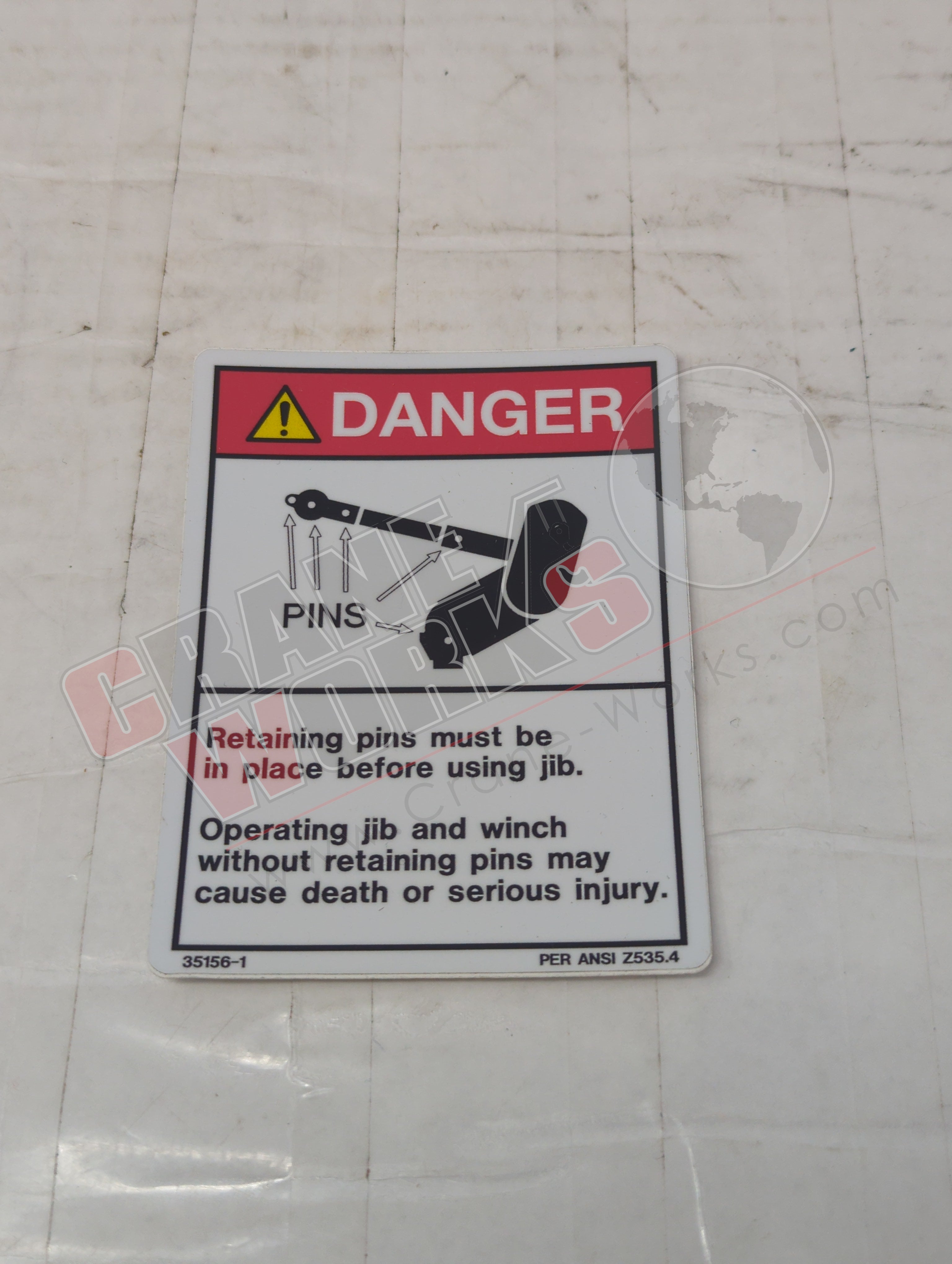 35156-1 | New Decal,Danger,Jib Pins – CraneWorks