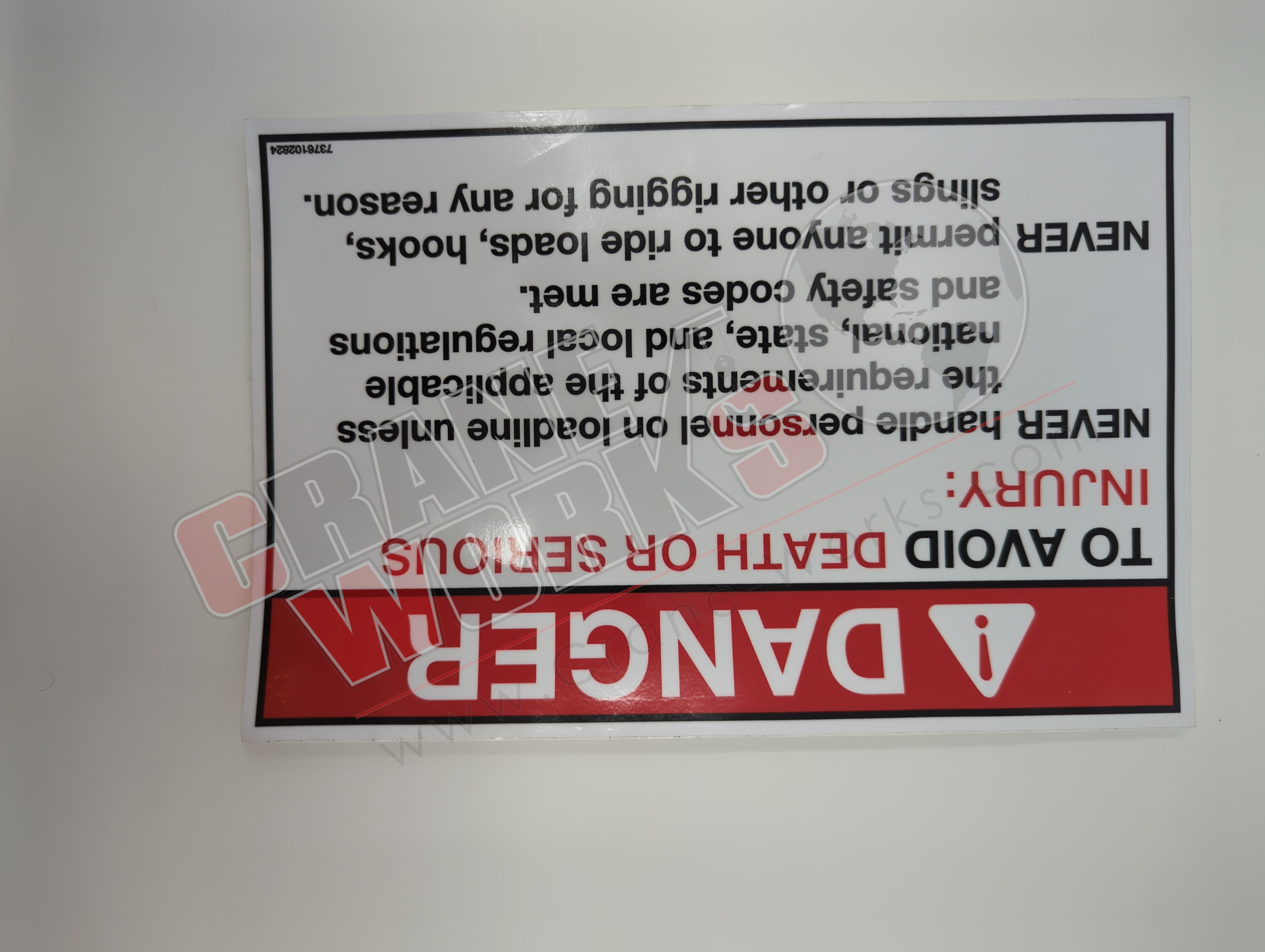 7376102824 | New Hoist Danger Decal – CraneWorks