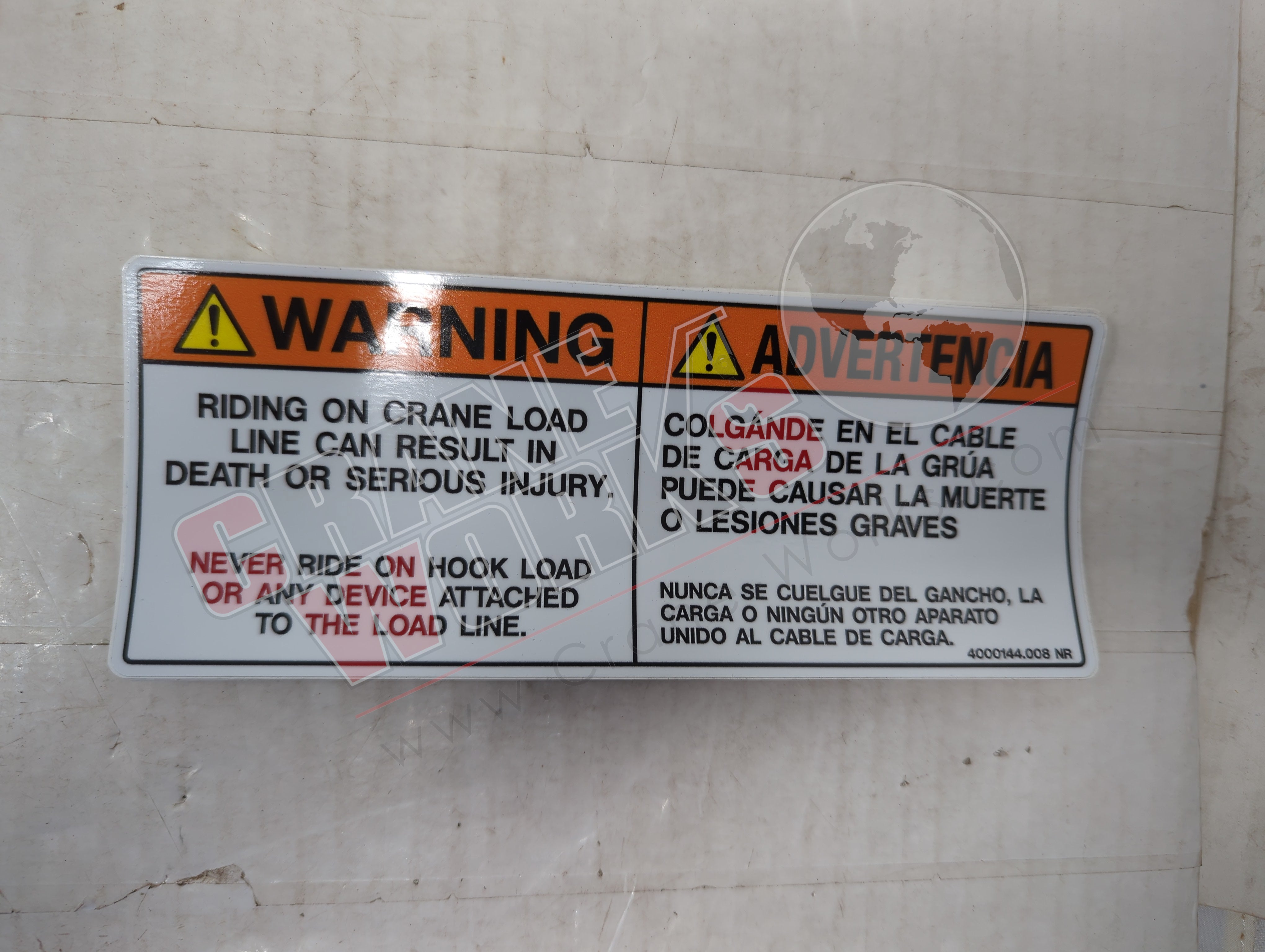 4000144.008 | New Decal; Do Not Ride On Load Line – CraneWorks