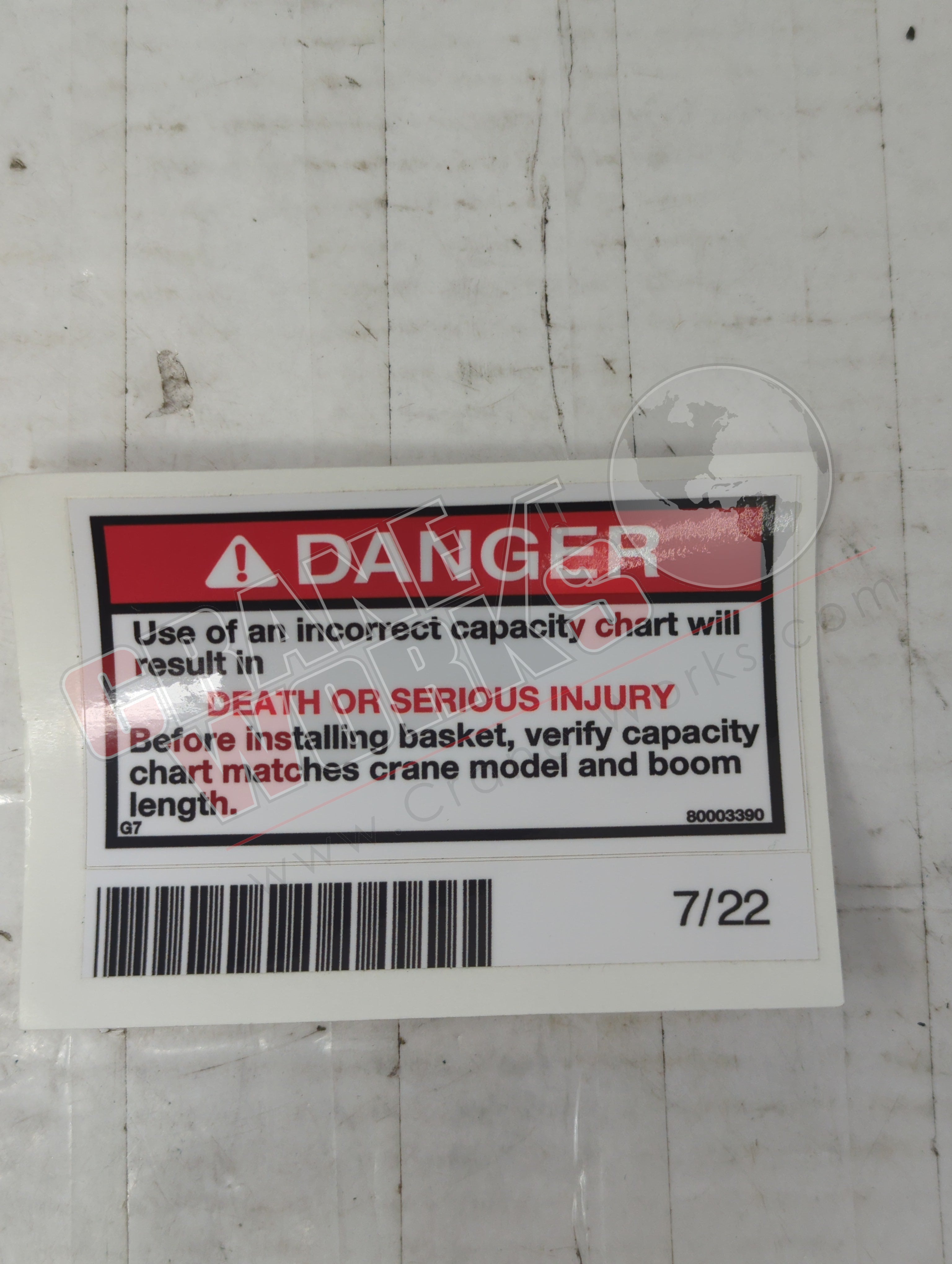 80003390 | New Decal - Danger Wrong Cap Chart – CraneWorks