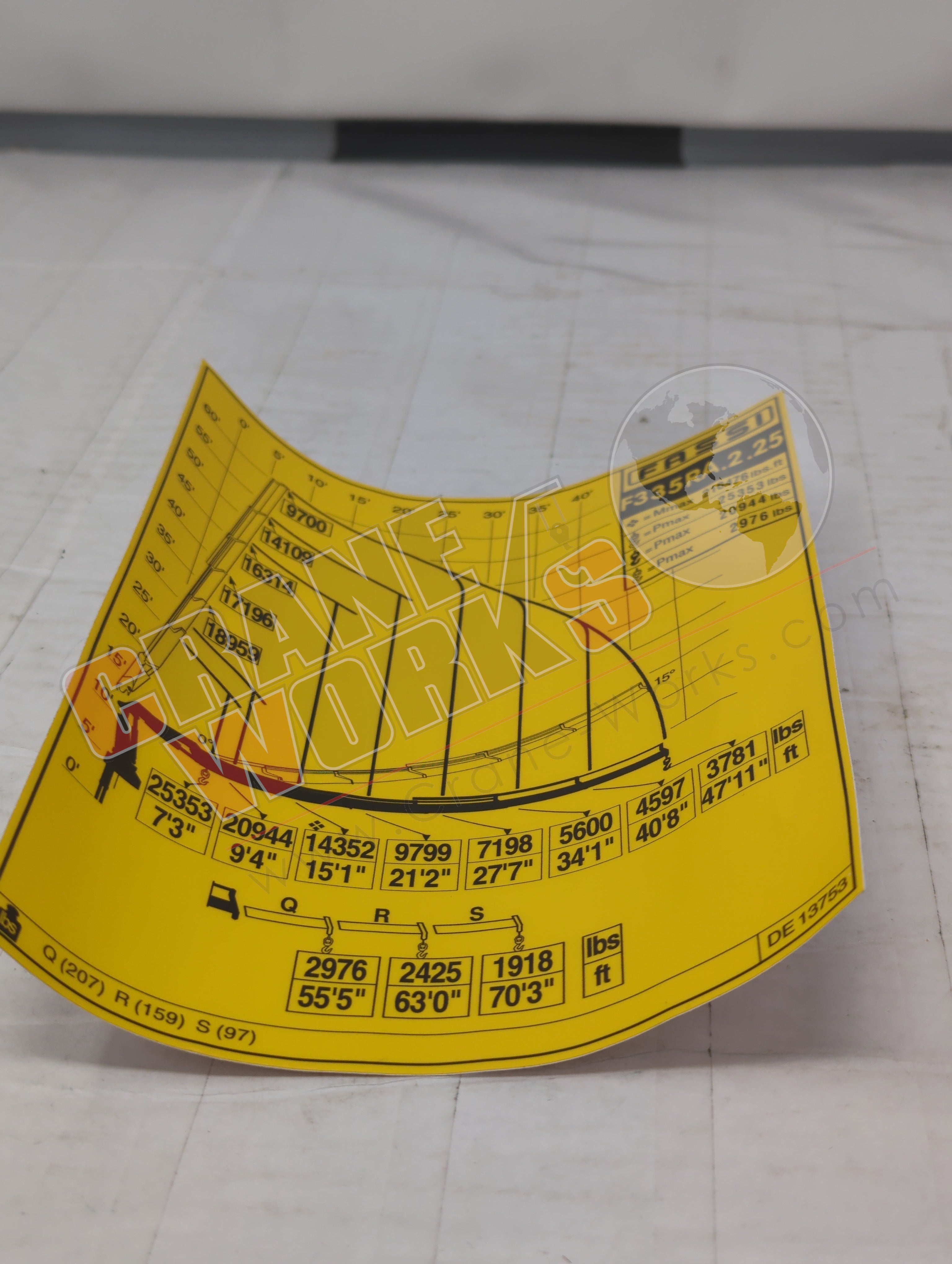 DE 13753 | New Decal, Load Chart ( Serial Number Required ) – CraneWorks